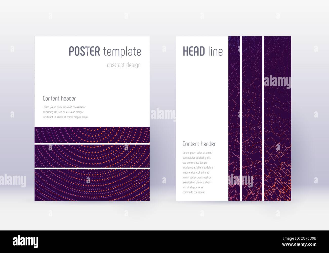 Geometric cover design template set. Violet abstract lines on dark ...