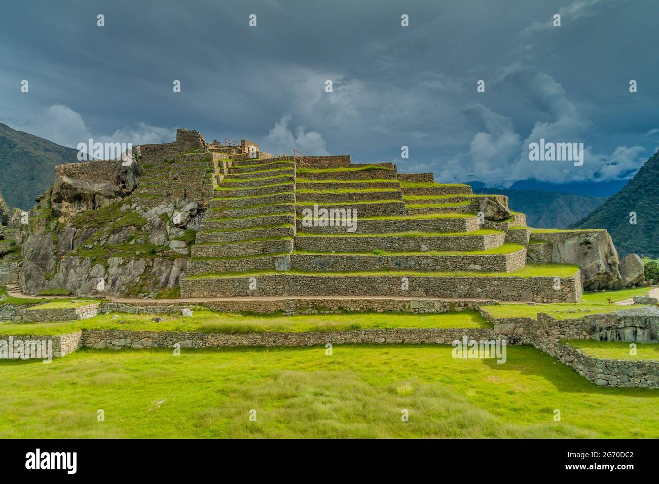 Intihuatana astronomical observatory at Machu Picchu ruins, Peru Stock ...