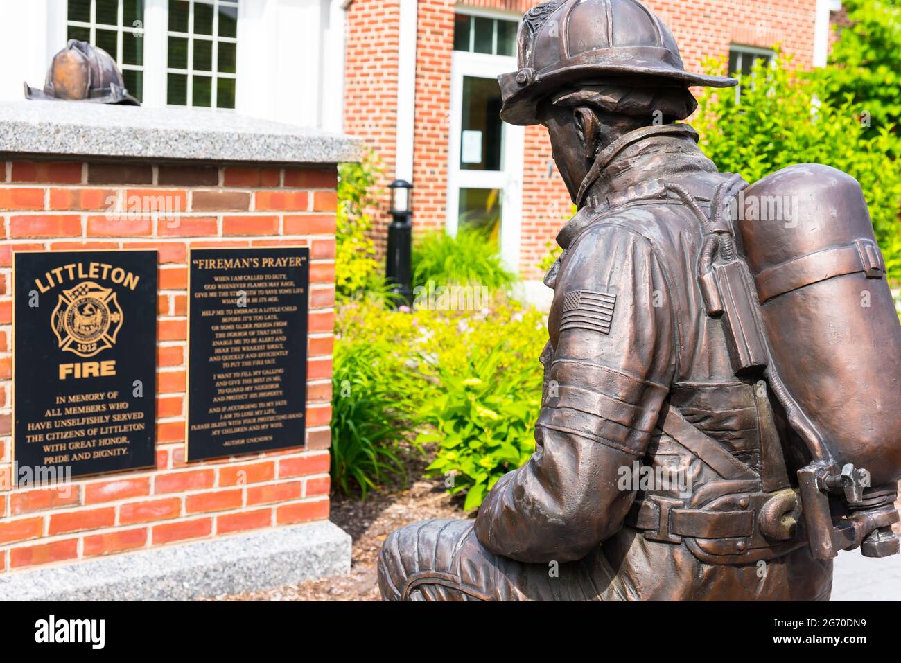 Firefighters Memorial with Fireman's Prayer in front of Littleton, MA ...