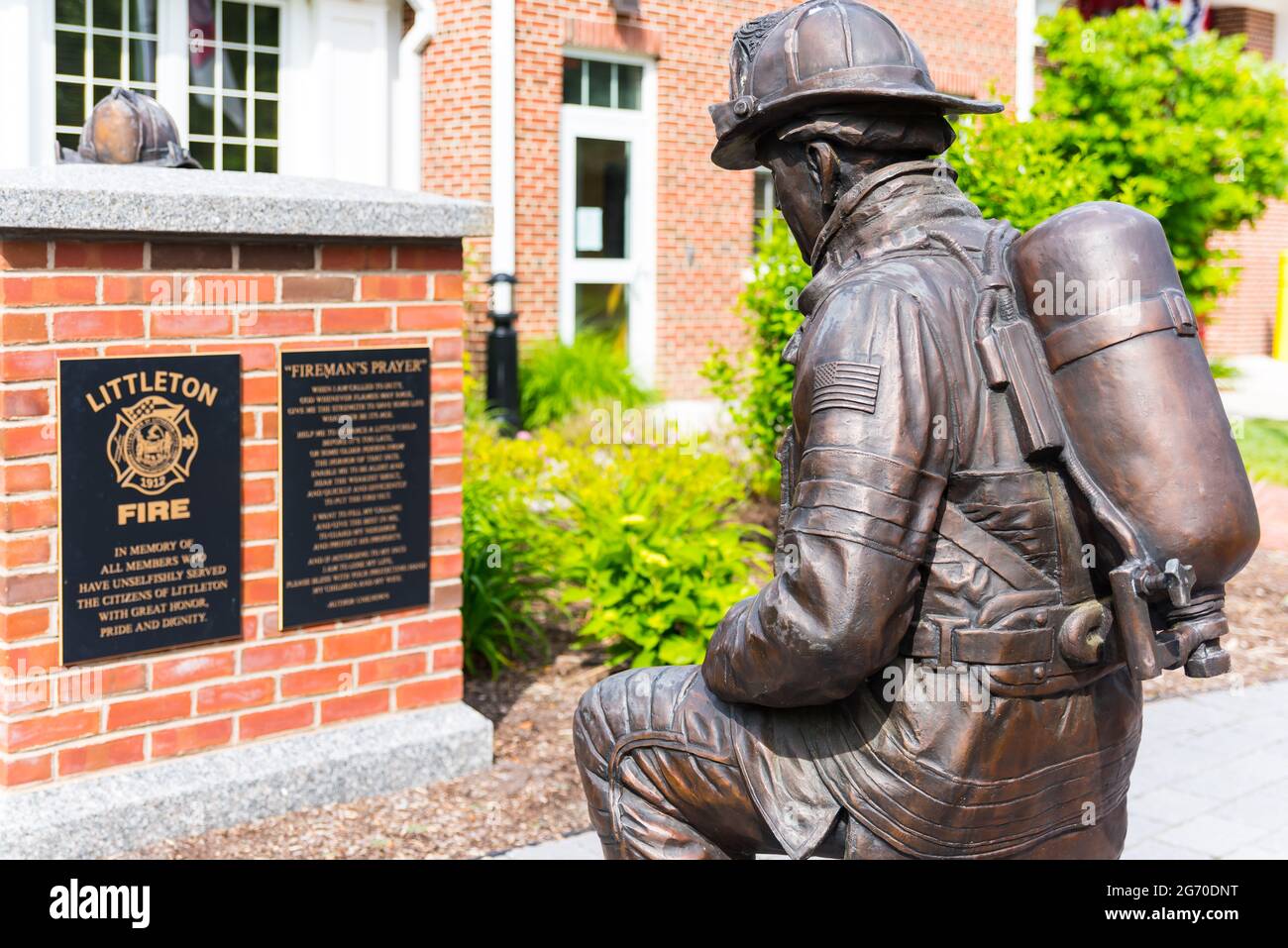 Firefighters Memorial with Fireman's Prayer in front of Littleton, MA ...