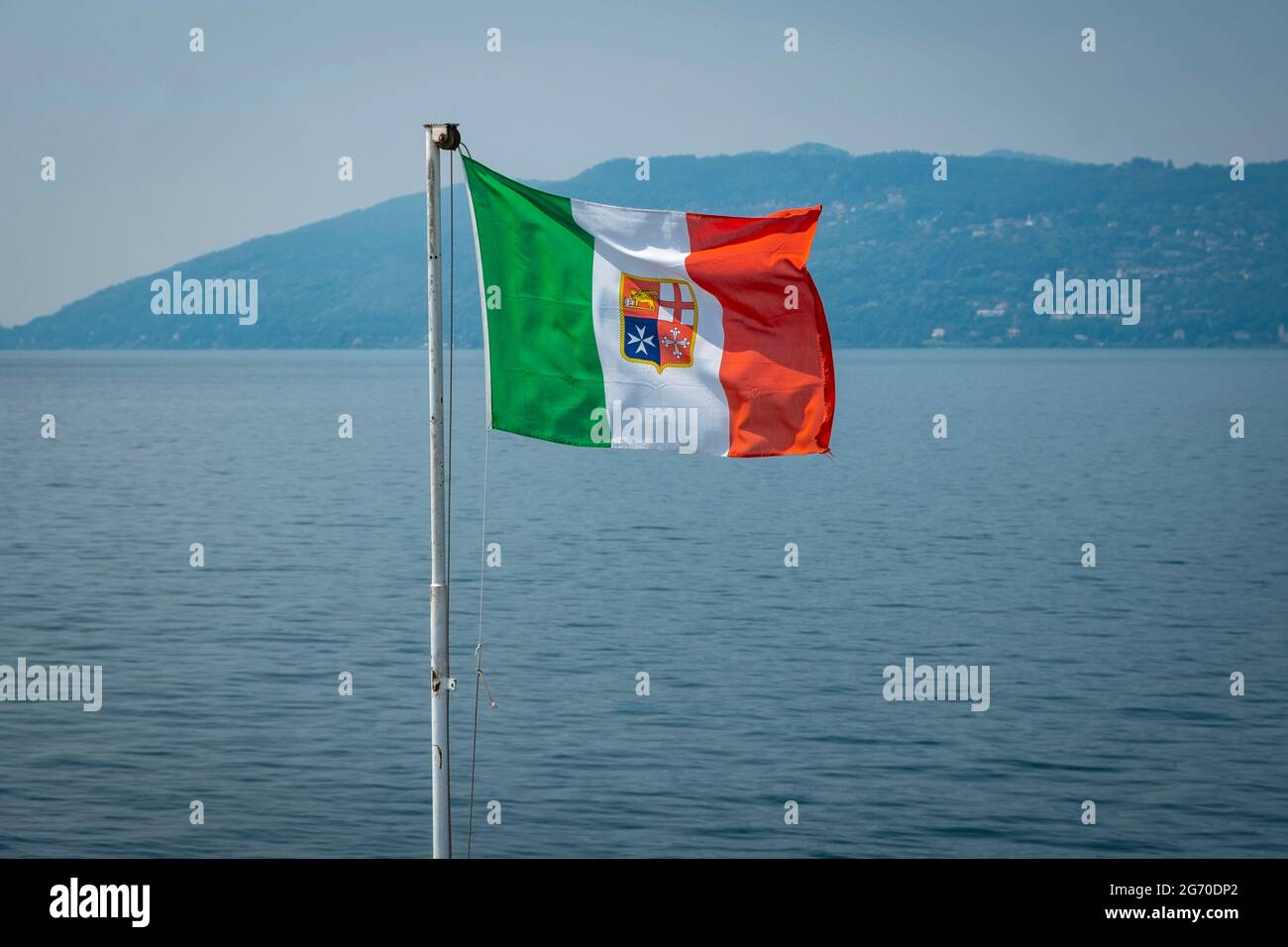 Italian flag on a ship on the Lago Maggiore, Italy Stock Photo - Alamy