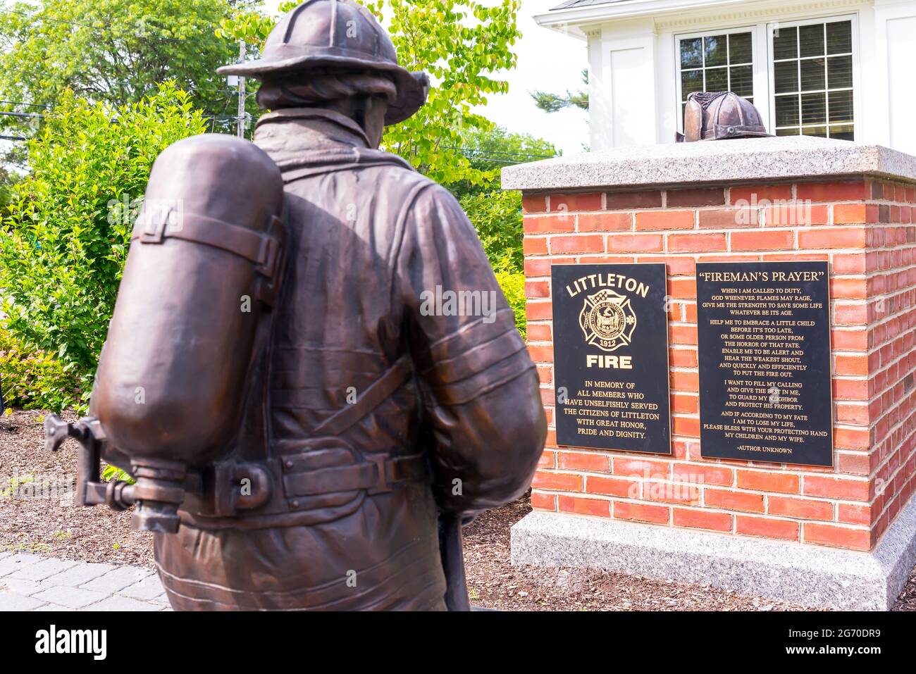 Firefighters Memorial with Fireman's Prayer in front of Littleton, MA ...