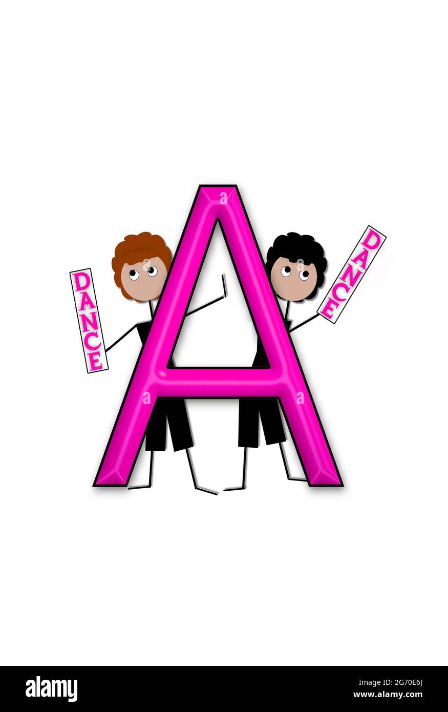 The letter A, in the alphabet set "Dance Kids" is outlined in black ...