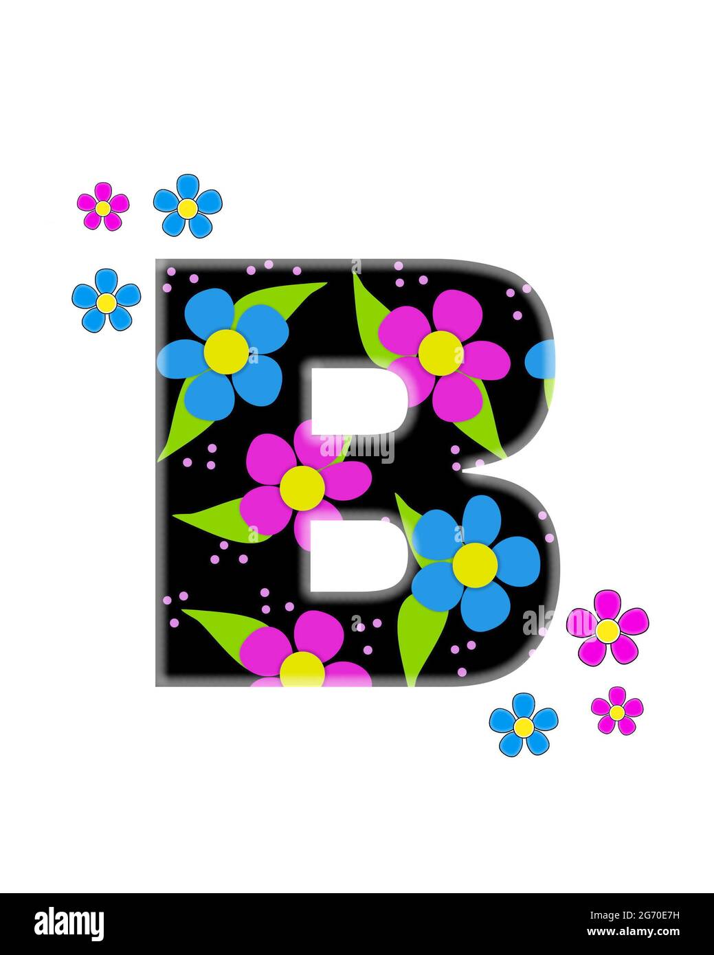 The letter B, in the alphabet set "Flower Topia," is black and filled ...