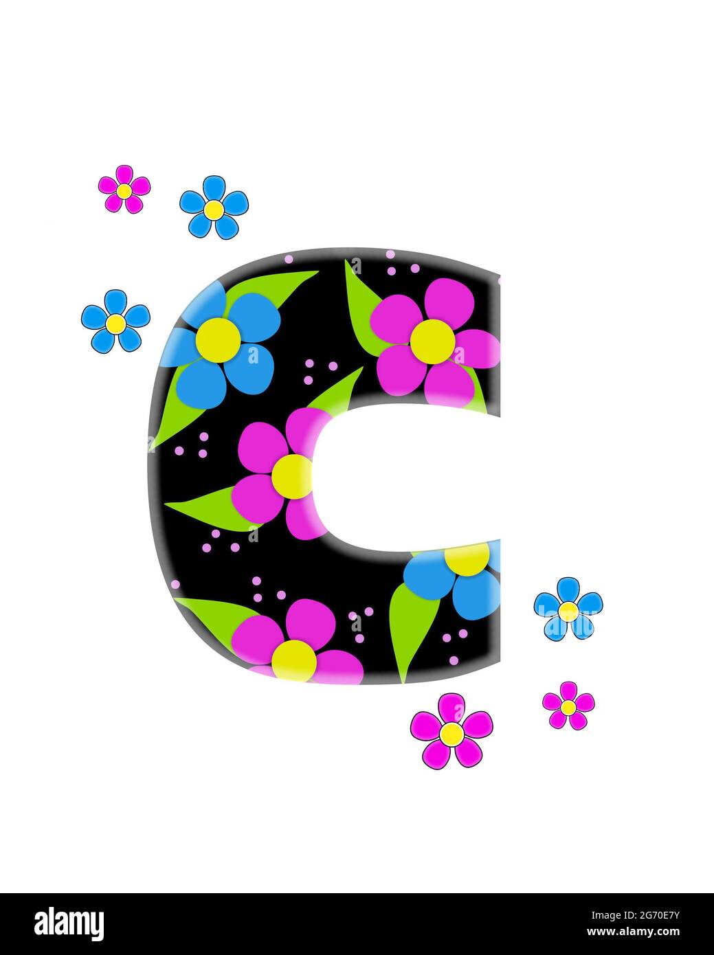 The letter C, in the alphabet set "Flower Topia," light black and ...