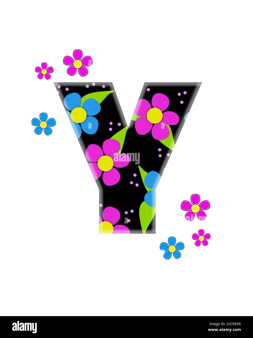 The letter Y, in the alphabet set "Flower Topia," is black and filled ...