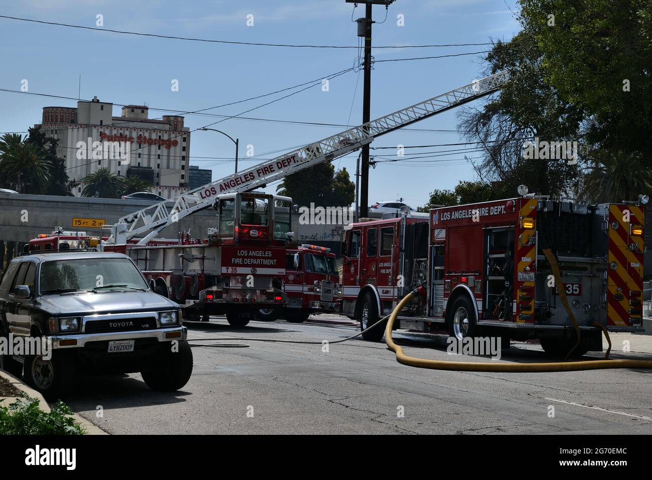 Los Angeles, CA USA - March 24, 2021: Fire Department responding to a ...