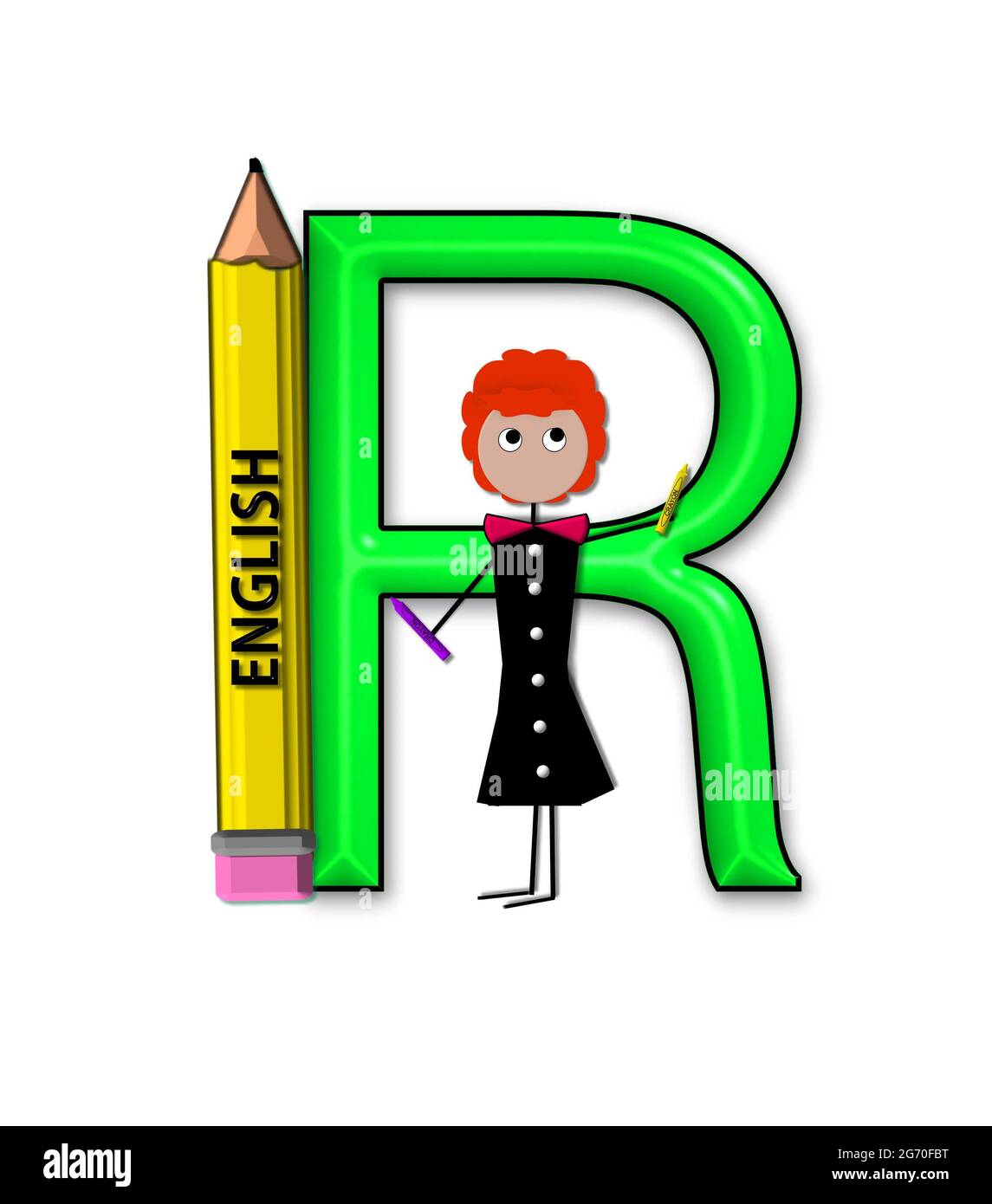 The letter R, in the alphabet set "Teacher and Class" is decorated with ...