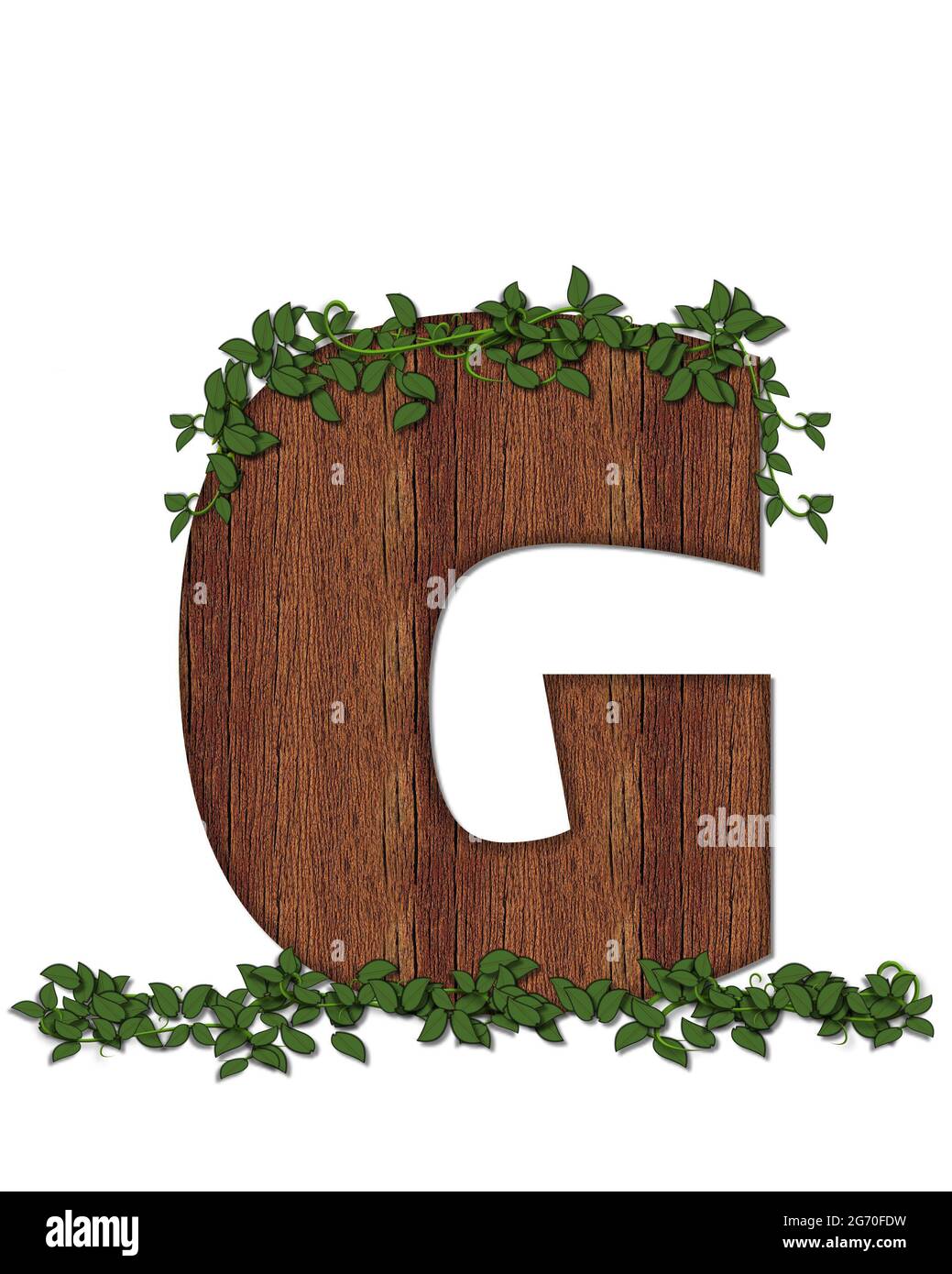 The letter G, in the alphabet set "Deep Woods" is filled with wod ...
