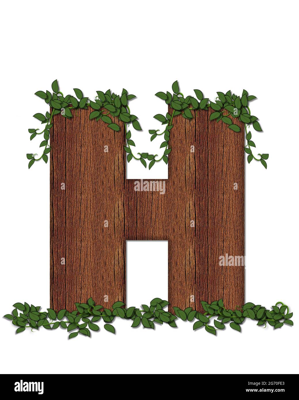 The letter H, in the alphabet set "Deep Woods" is filled with wod ...