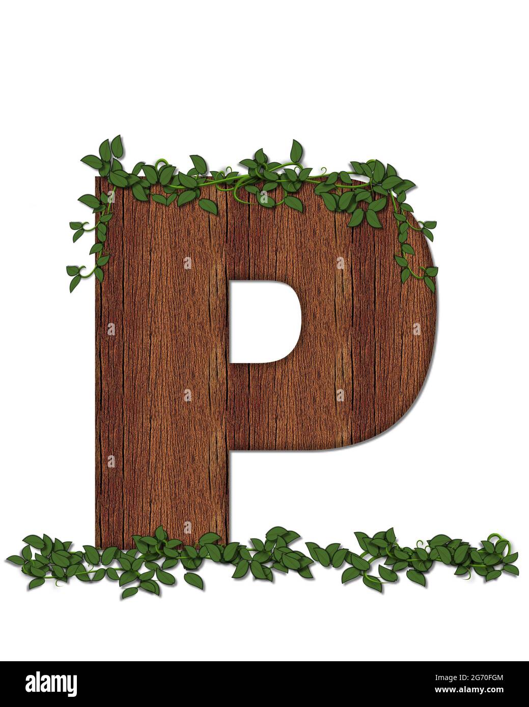 The letter P, in the alphabet set "Deep Woods" is filled with wod ...