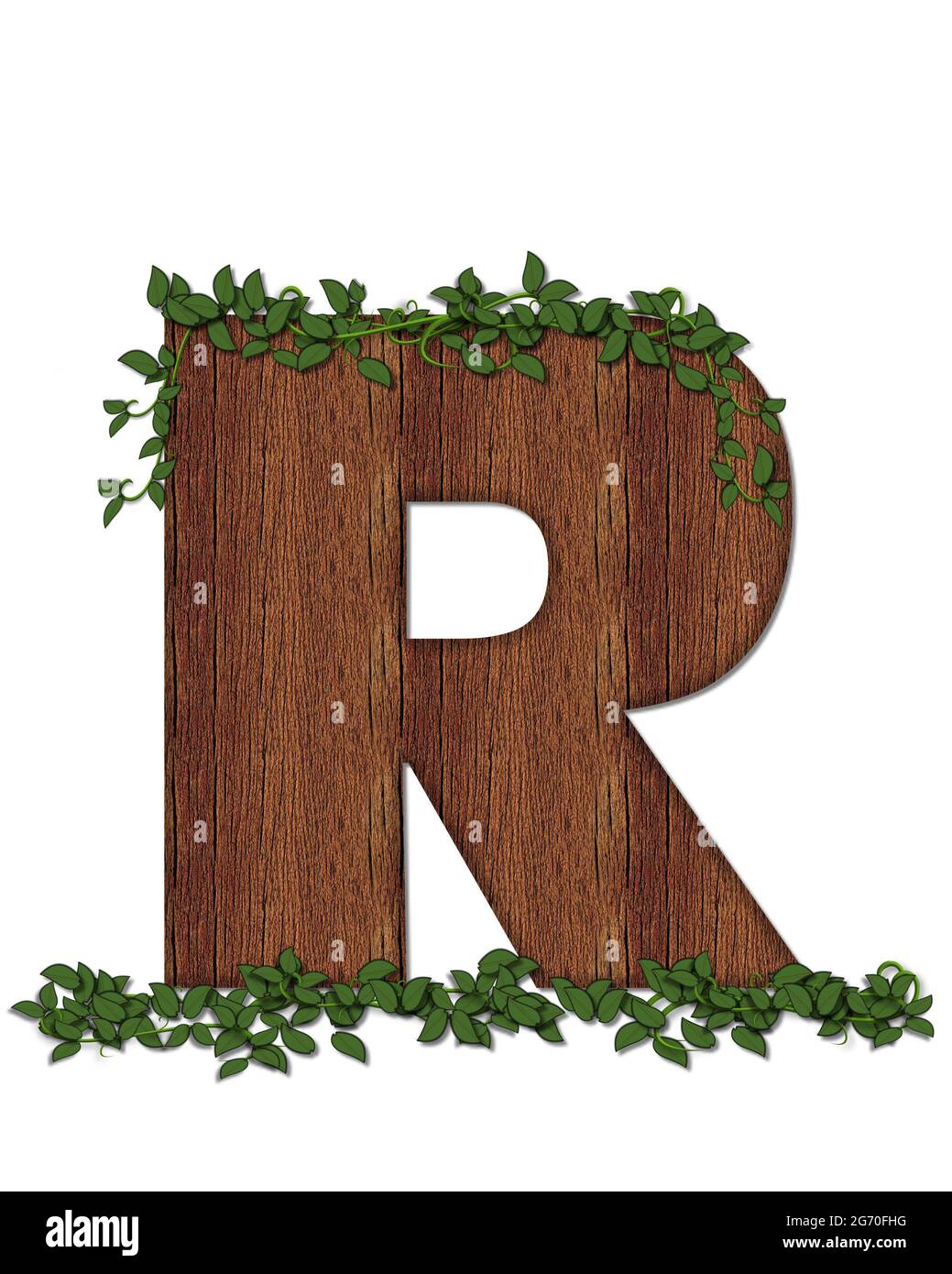 The letter R, in the alphabet set "Deep Woods" is filled with wod ...