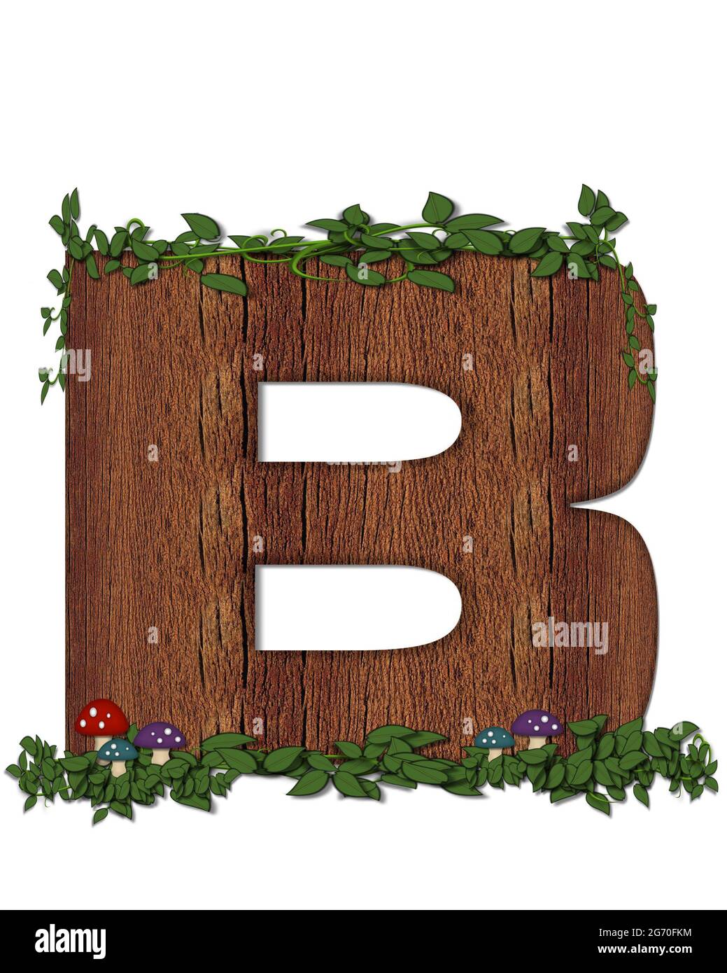 The letter B, in the alphabet set "Log" is filled with wod texture ...