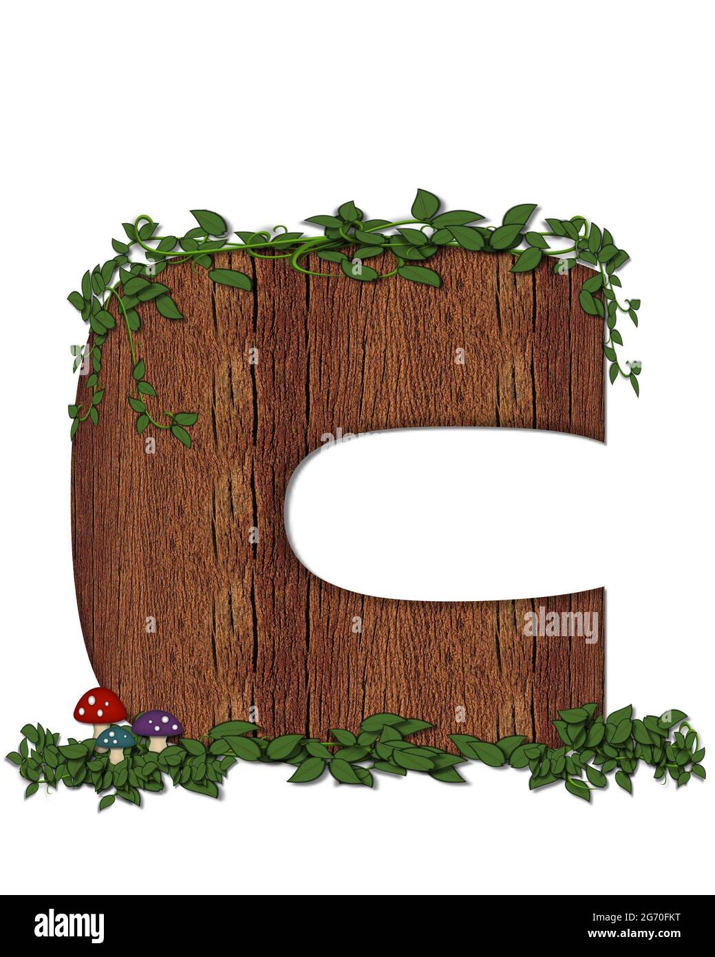 The letter C, in the alphabet set "Log" is filled with wod texture ...