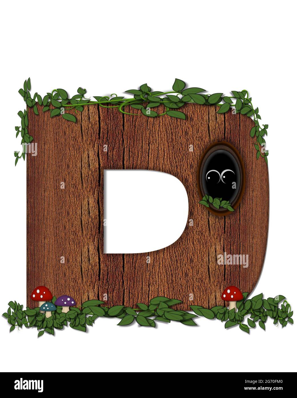 The letter D, in the alphabet set "Log" is filled with wod texture ...
