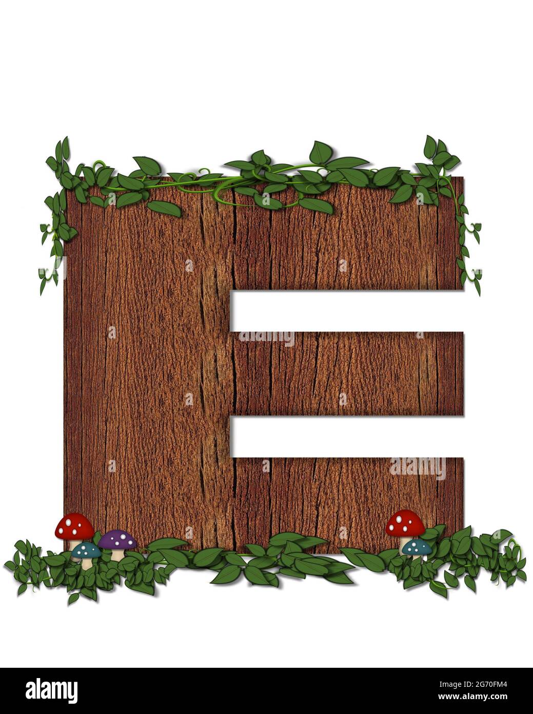The letter E, in the alphabet set "Log" is filled with wod texture ...