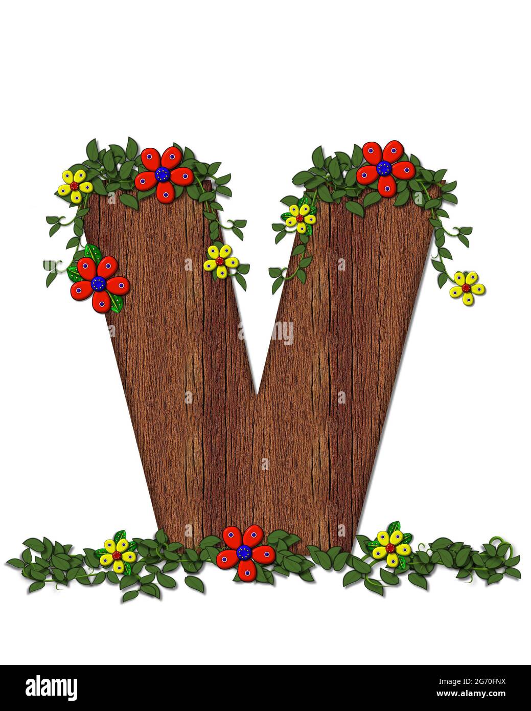 The letter V, in the alphabet set "Woodsy Owl" is filled with wood ...