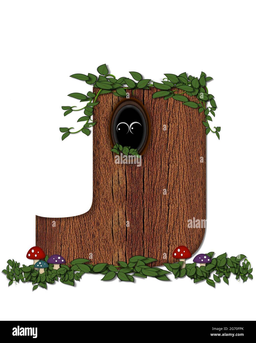 The letter J, in the alphabet set "Log" is filled with wod texture ...
