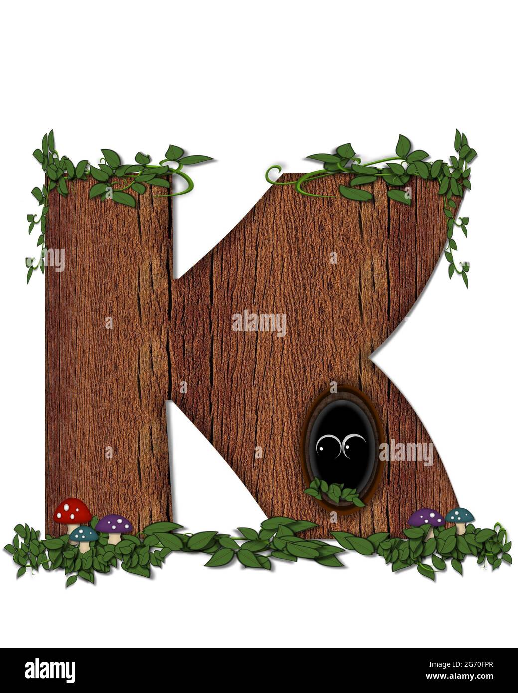 The letter K, in the alphabet set "Log" is filled with wod texture ...