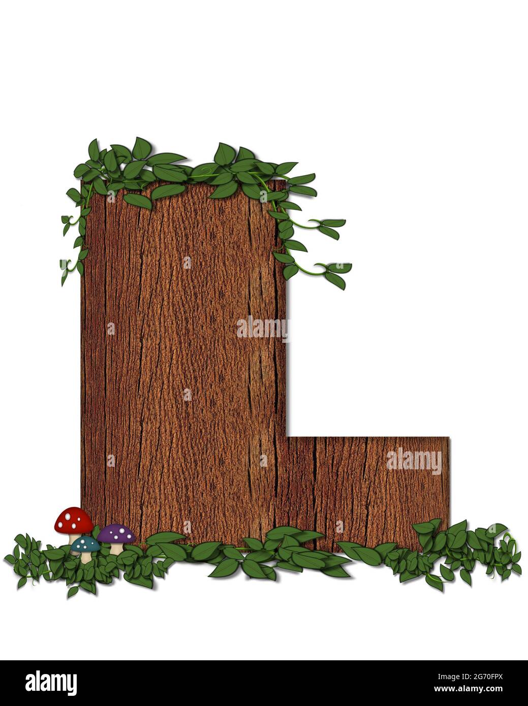 The letter L, in the alphabet set "Log" is filled with wod texture ...