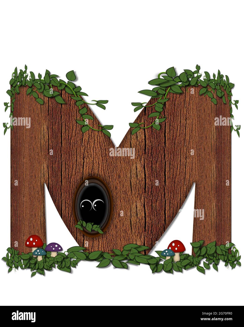 The letter M, in the alphabet set "Log" is filled with wod texture ...