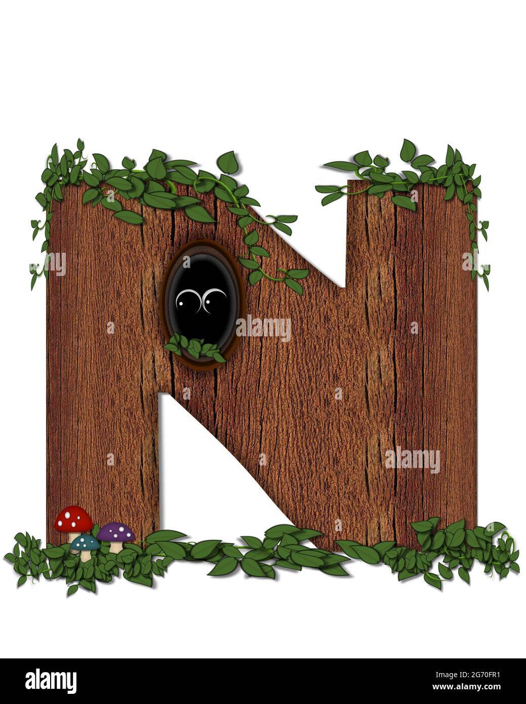 The letter N, in the alphabet set "Log" is filled with wod texture ...