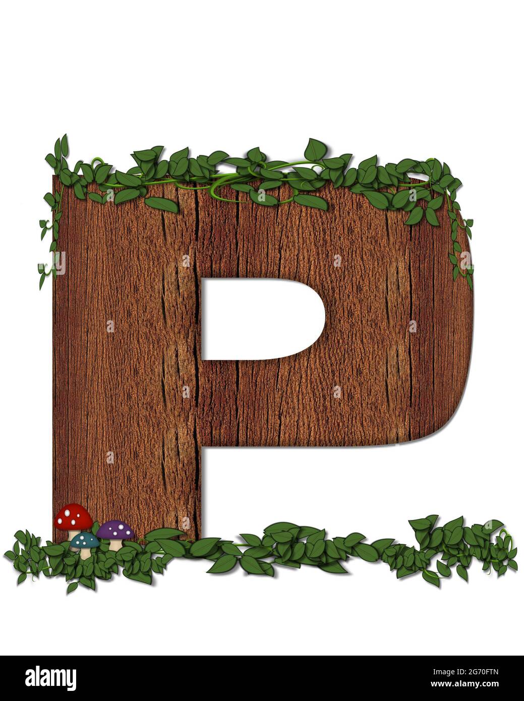 The letter P, in the alphabet set "Log" is filled with wod texture ...