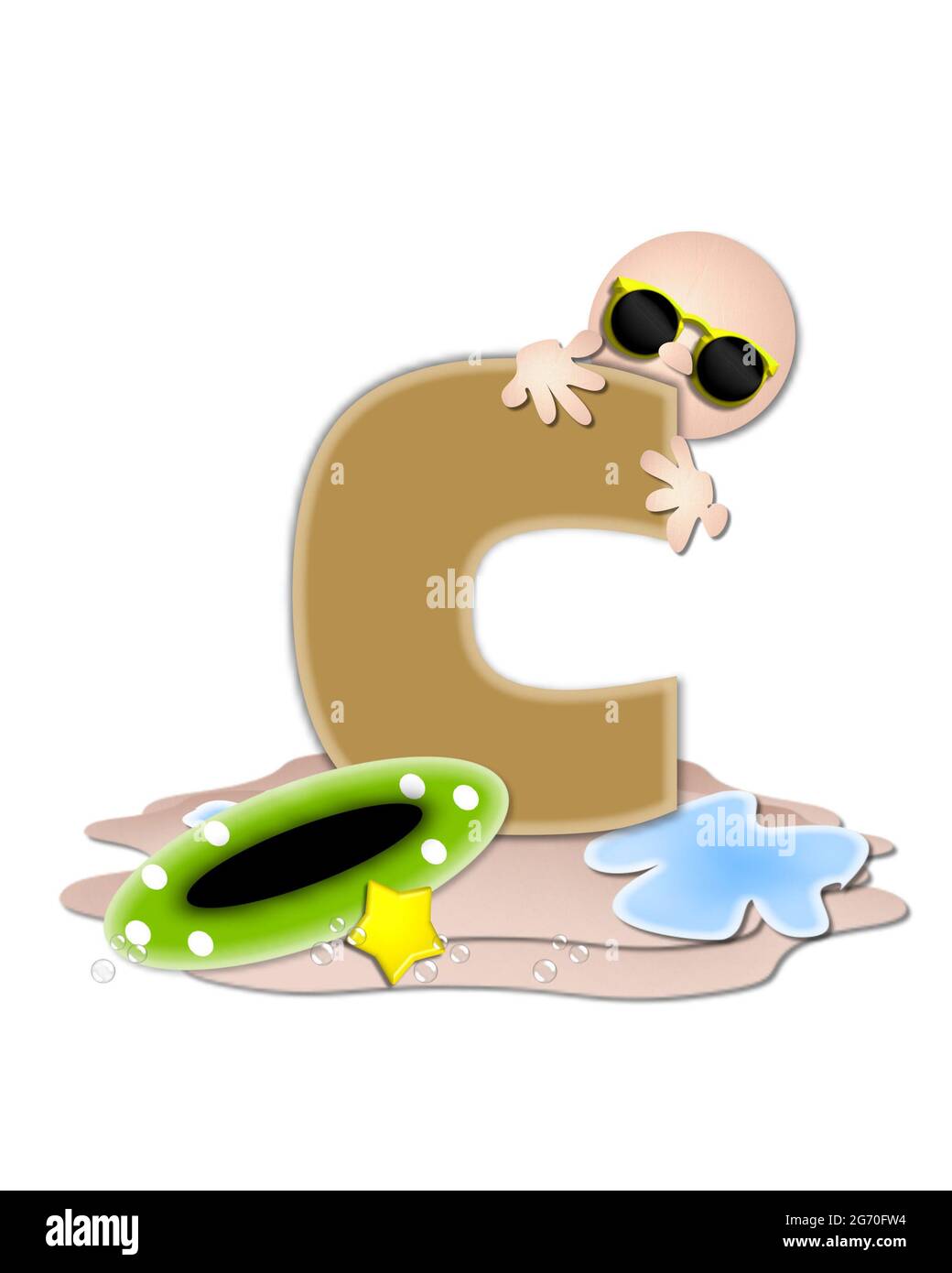The letter C, in the alphabet set "Ocean Swimming" is tan. Letter sits ...