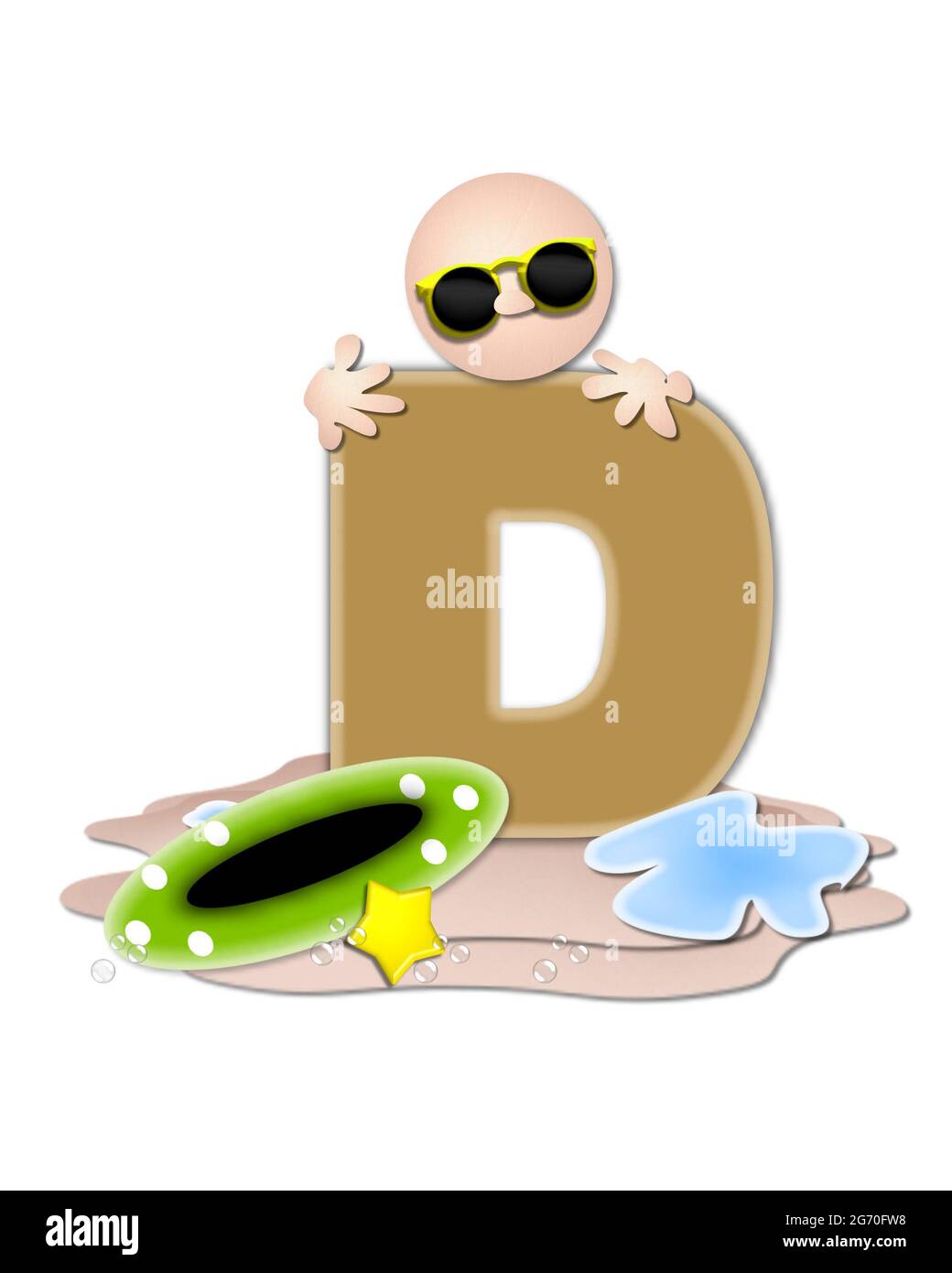 The letter D, in the alphabet set "Ocean Swimming" is tan. Letter sits ...