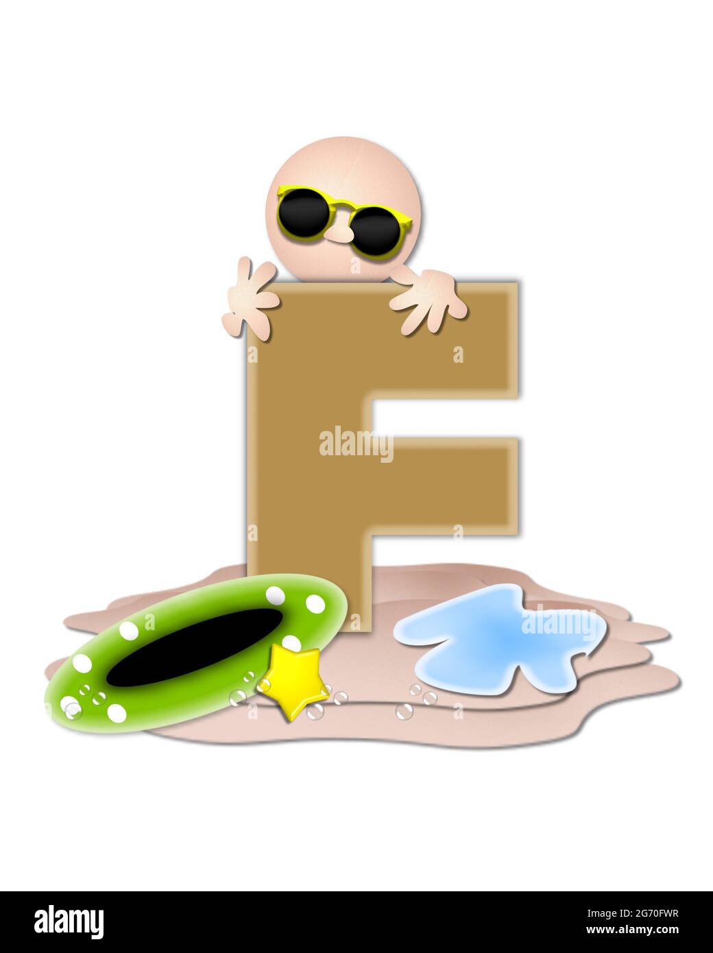 The letter F, in the alphabet set "Ocean Swimming" is tan. Letter sits ...