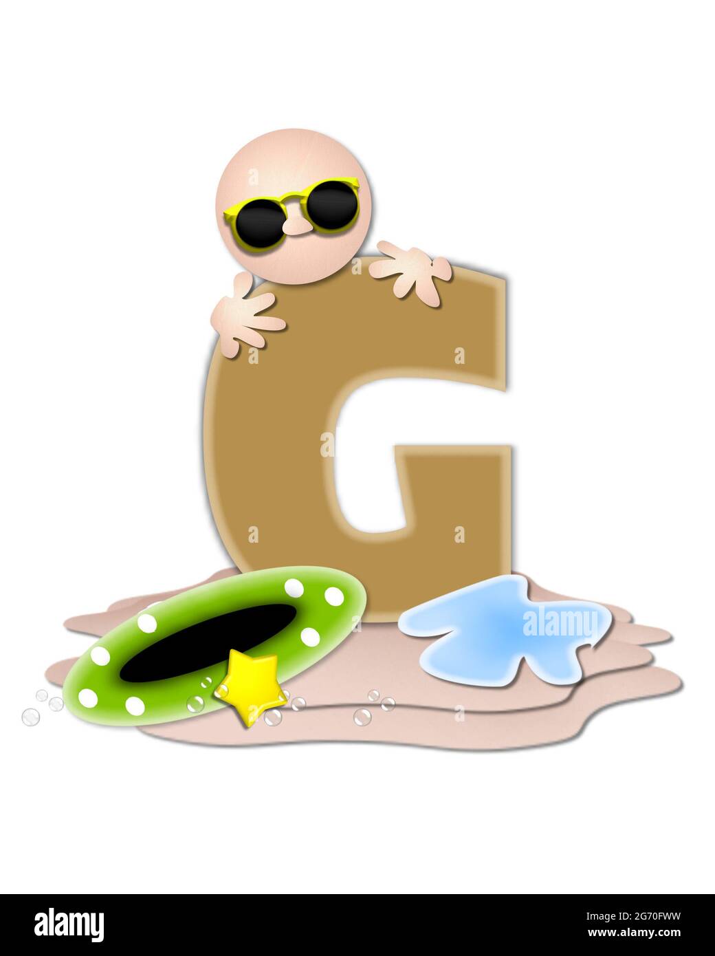 The letter G, in the alphabet set "Ocean Swimming" is tan. Letter sits ...