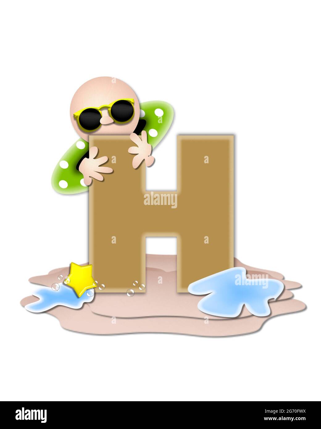 The letter H, in the alphabet set "Ocean Swimming" is tan. Letter sits ...