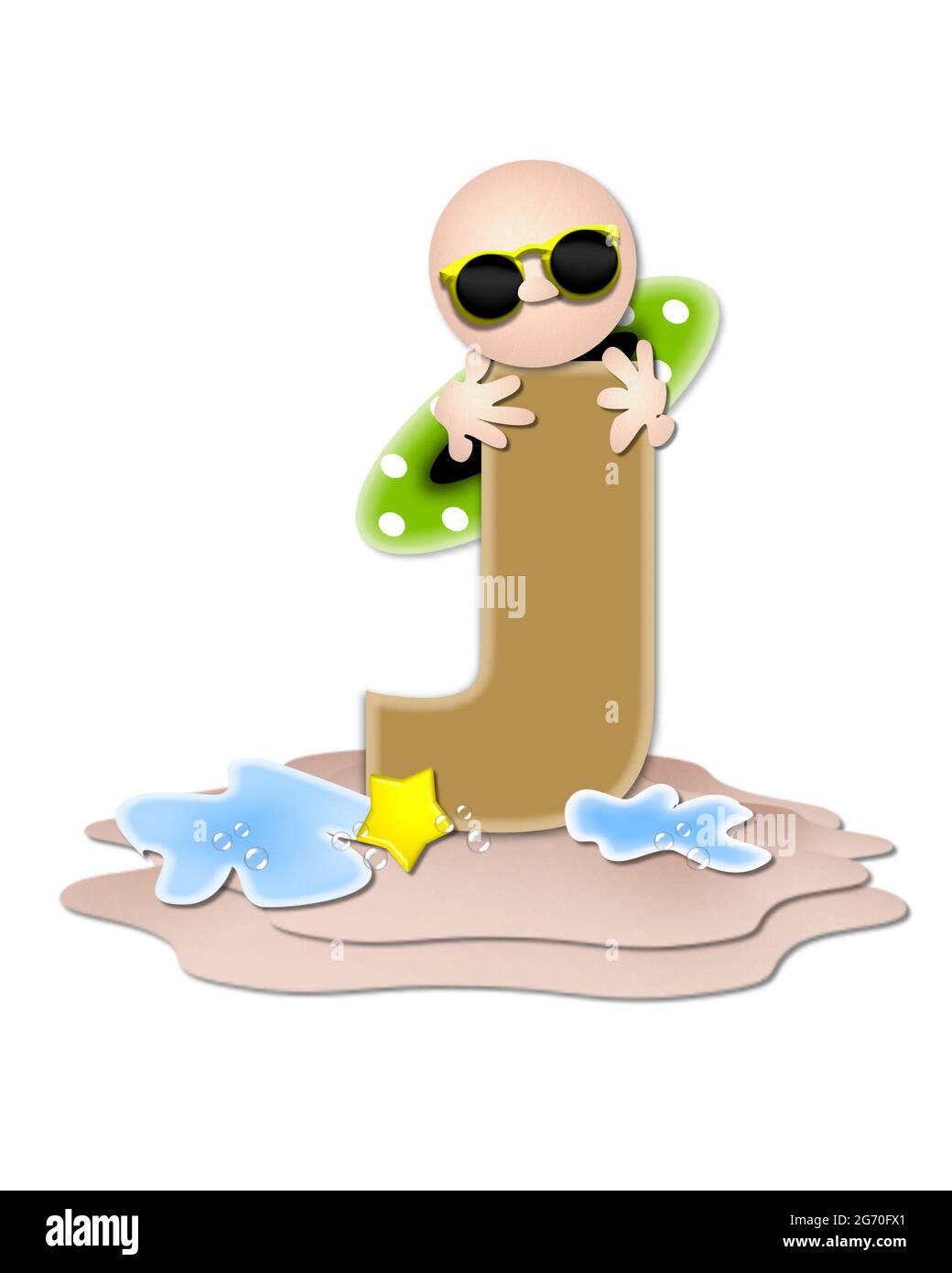 The letter J, in the alphabet set "Ocean Swimming" is tan. Letter sits ...