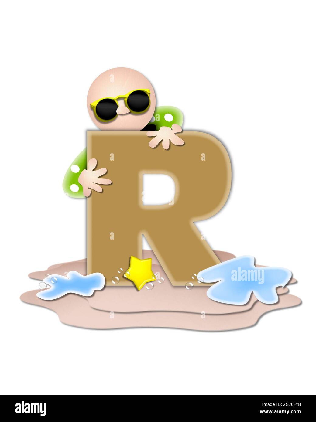 The letter R, in the alphabet set "Ocean Swimming" is tan. Letter sits ...