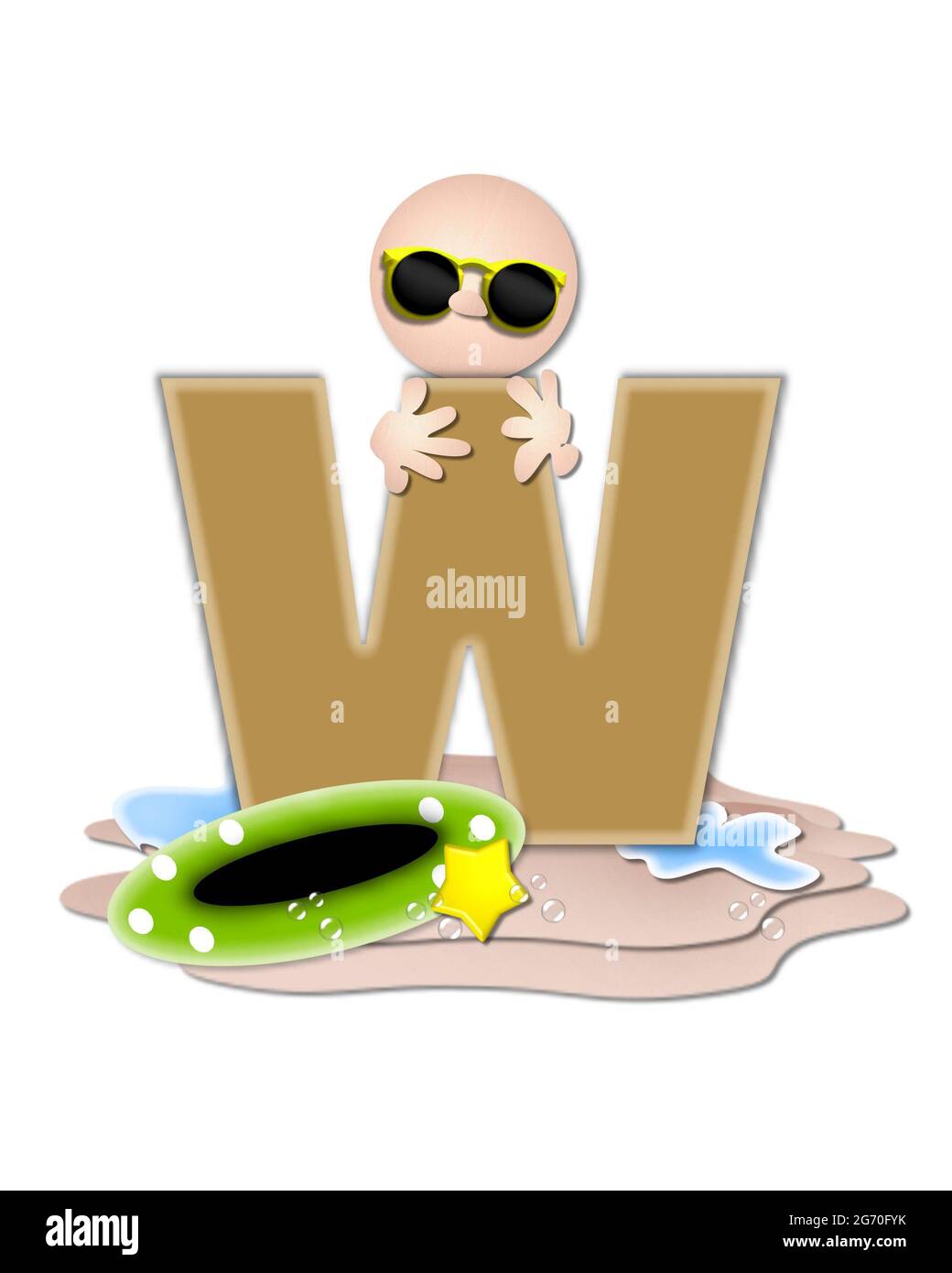 The letter W, in the alphabet set "Ocean Swimming" is tan. Letter sits ...