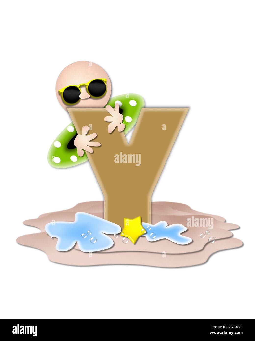 The letter Y, in the alphabet set "Ocean Swimming" is tan. Letter sits ...