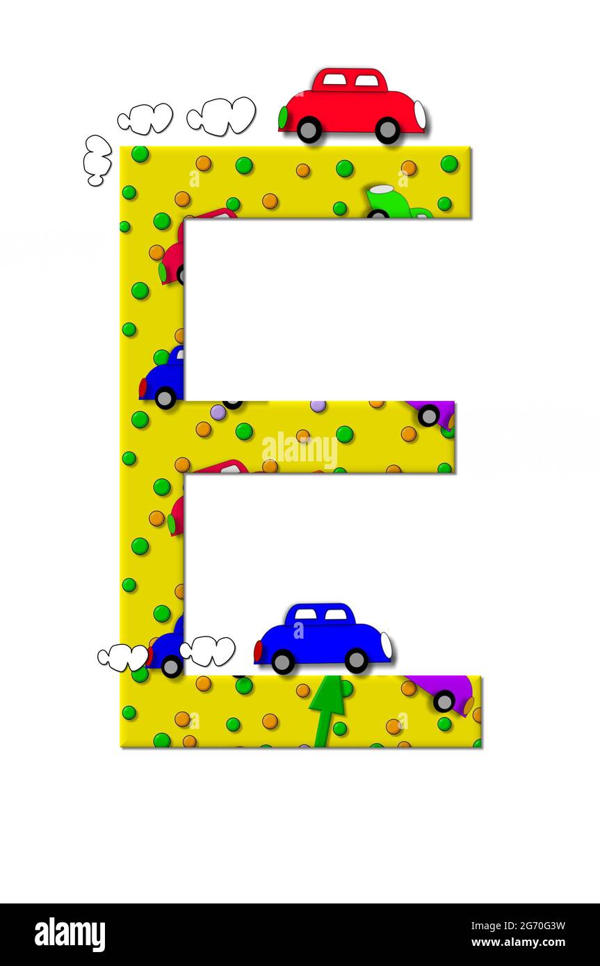 The letter E, in the alphabet set "Automobile Sputter" is decorated ...