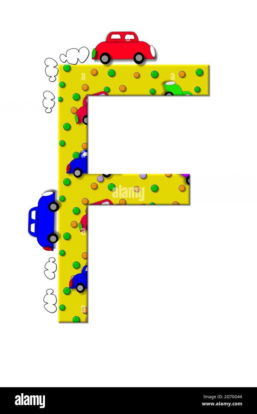 The letter F, in the alphabet set "Automobile Sputter" is decorated ...