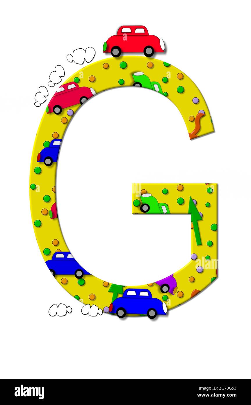 The letter G, in the alphabet set "Automobile Sputter" is decorated ...
