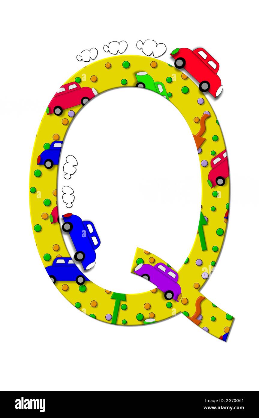 The letter Q, in the alphabet set "Automobile Sputter" is decorated ...