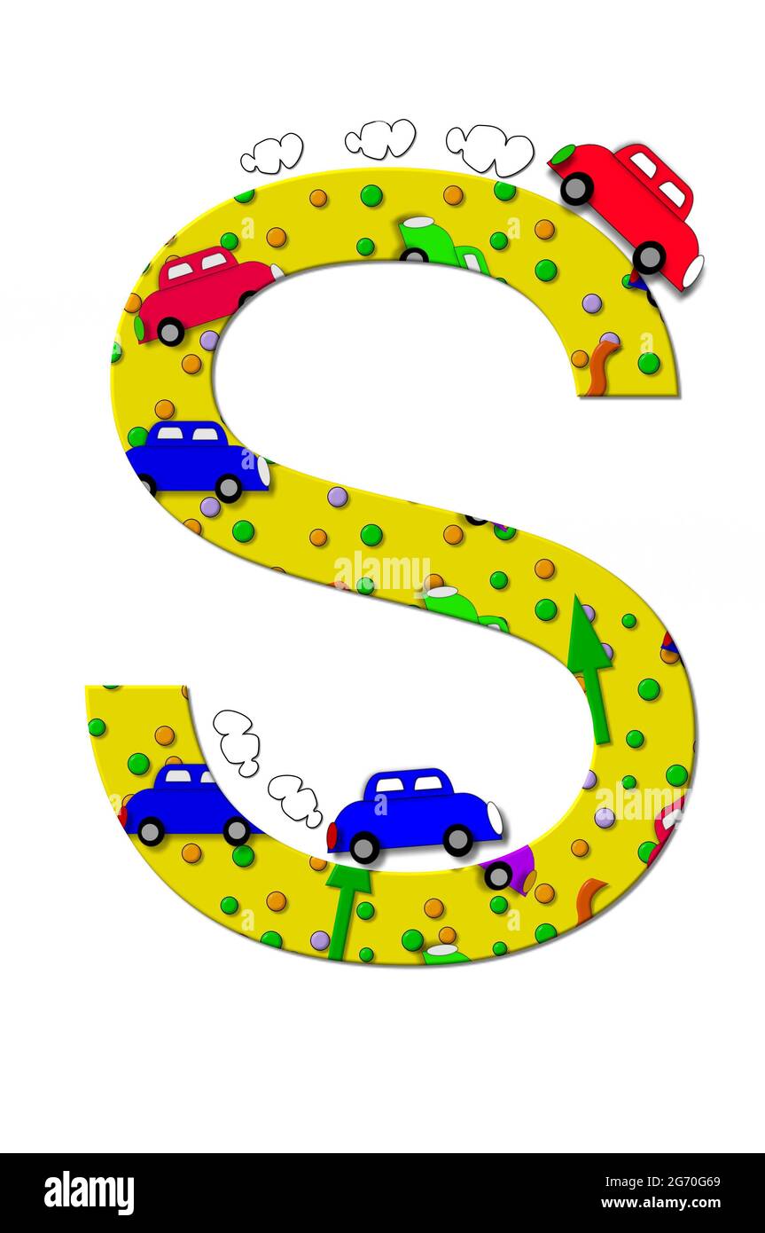 The letter S, in the alphabet set "Automobile Sputter" is decorated ...