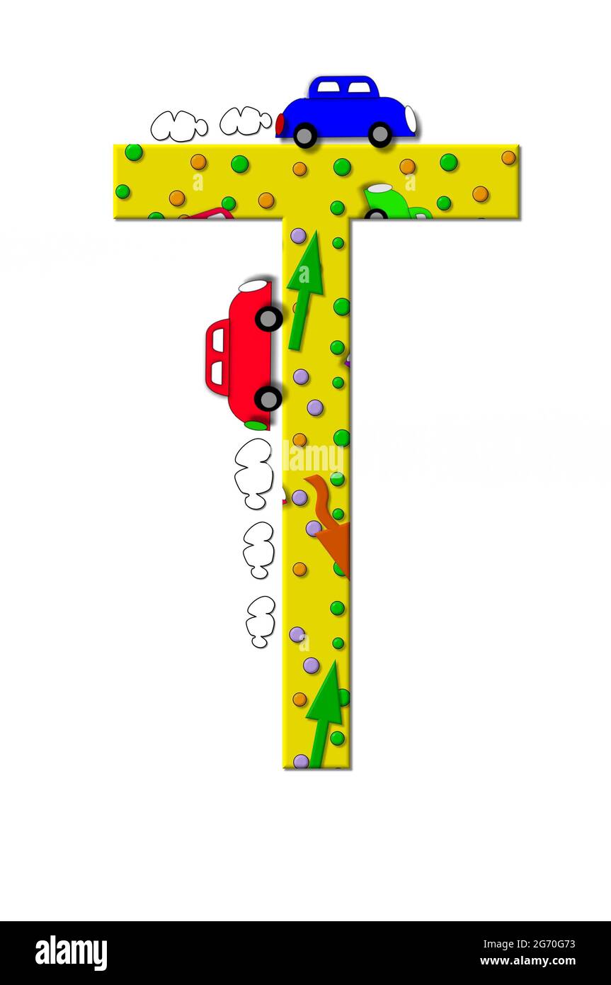 The letter T, in the alphabet set "Automobile Sputter" is decorated ...