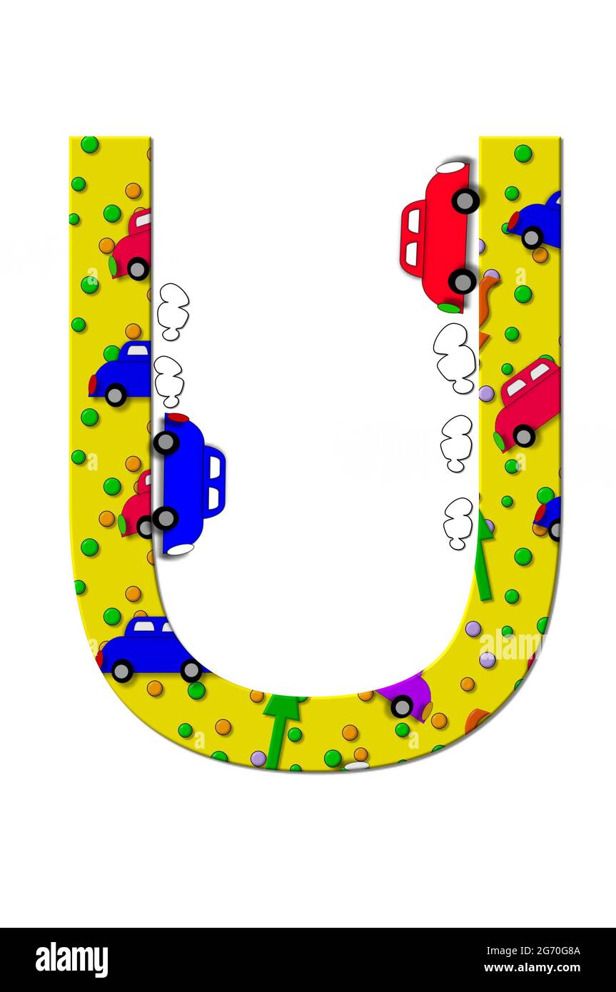 The letter U, in the alphabet set "Automobile Sputter" is decorated ...