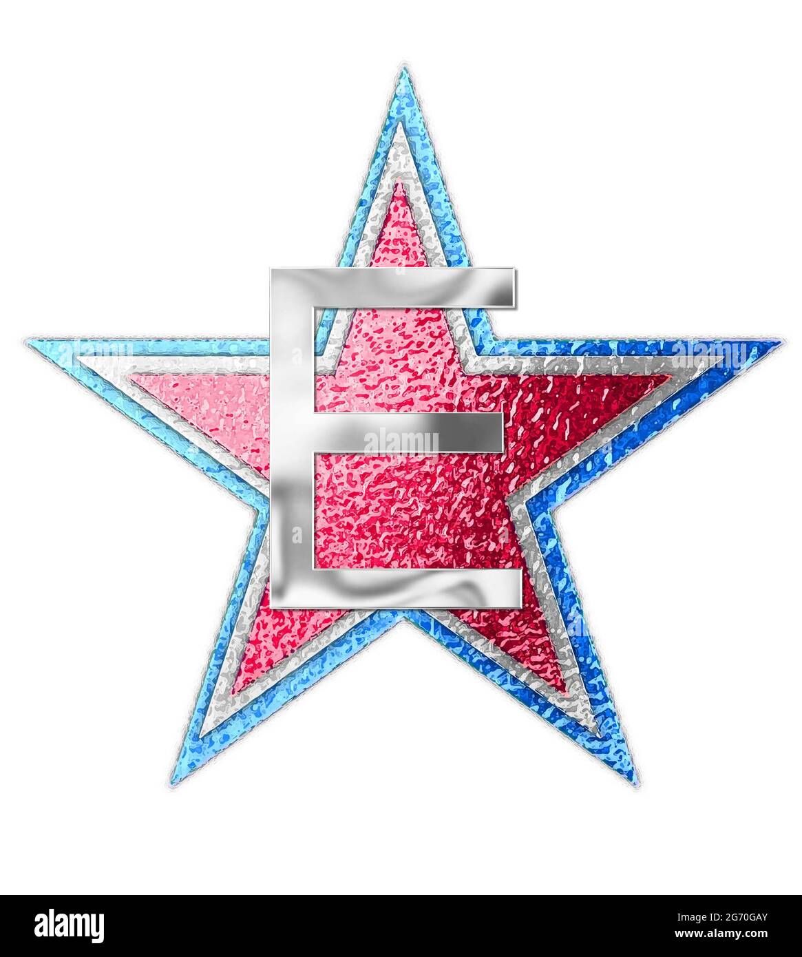 The letter E, in the alphabet set "All Star" is silver metalic. Three ...