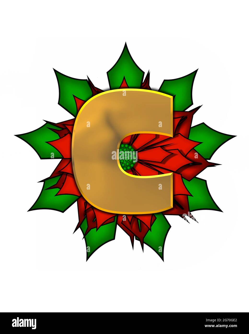The letter C, in the alphabet set "Christmas Poinsettia" is shiny gold ...