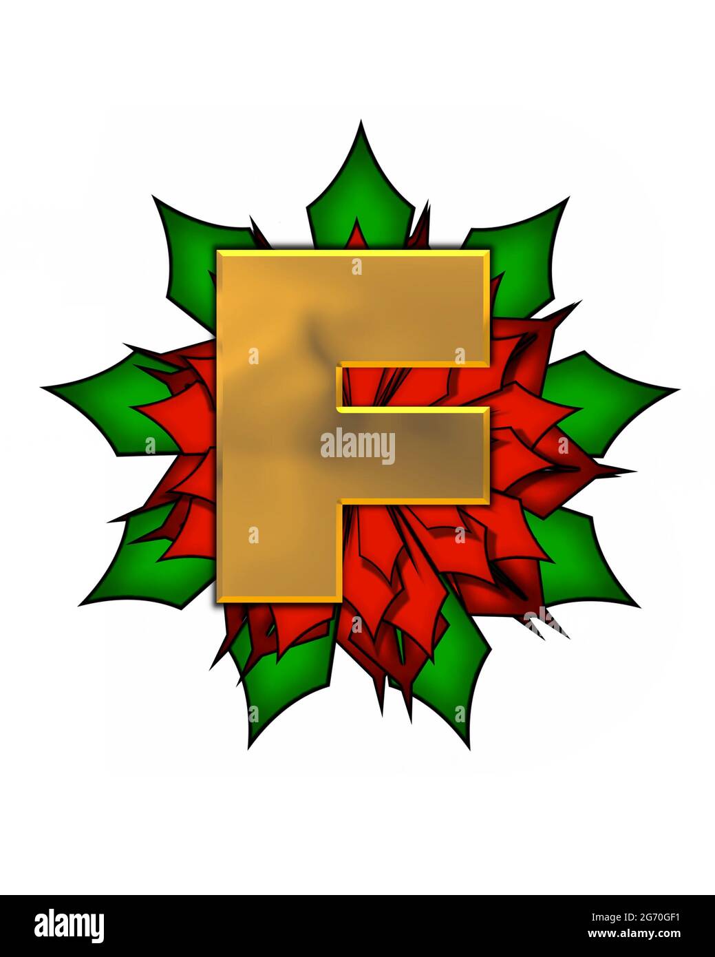 The letter F, in the alphabet set "Christmas Poinsettia" is shiny gold ...