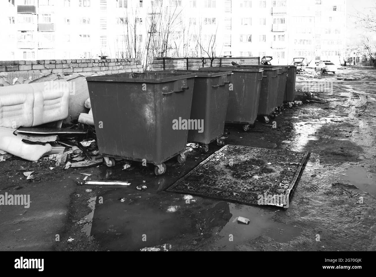 Garbage bin blue Black and White Stock Photos & Images - Alamy