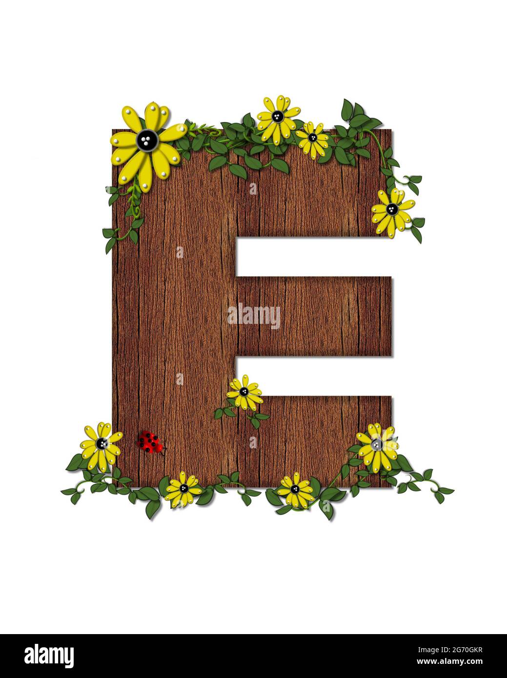The letter E, in the alphabet set "Ladybug and Sunflower" is filled ...