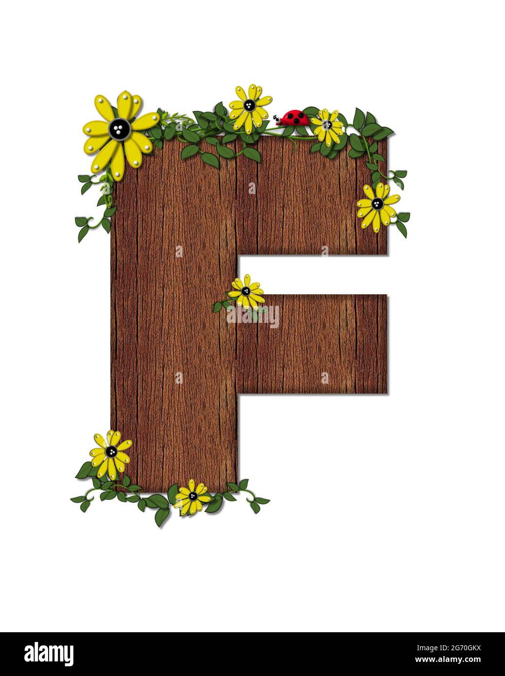 The letter F, in the alphabet set "Ladybug and Sunflower" is filled ...