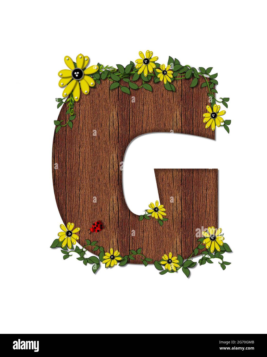 The letter G, in the alphabet set "Ladybug and Sunflower" is filled ...